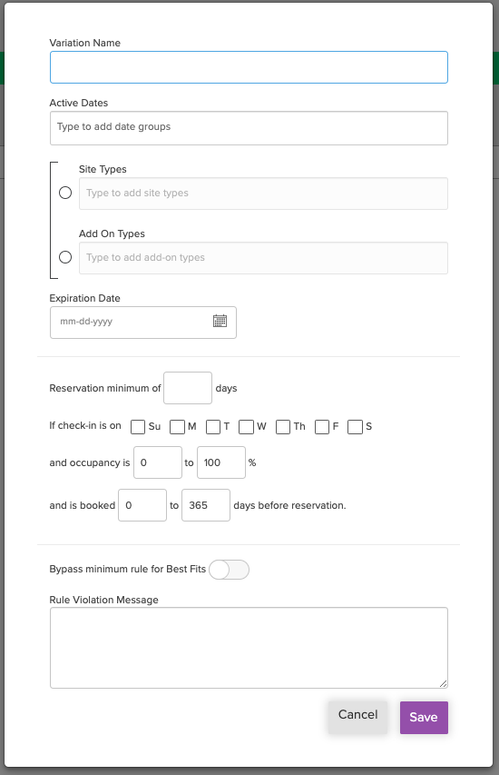 Reservation minimum of _ days: Rule Setup