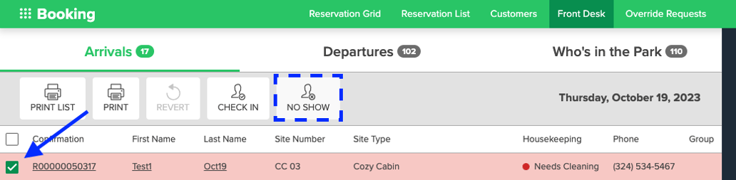 How To: Process a No Show Reservation