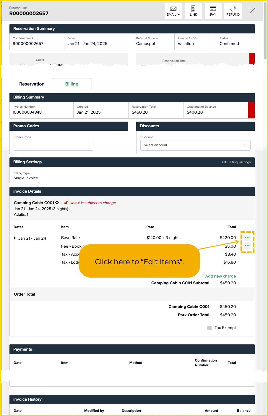 How To: Manage Items on an Reservation Invoice