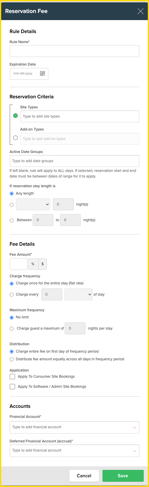 Reservation Fees: Rule Setup