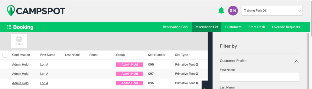 Reservation List: What's on the page?