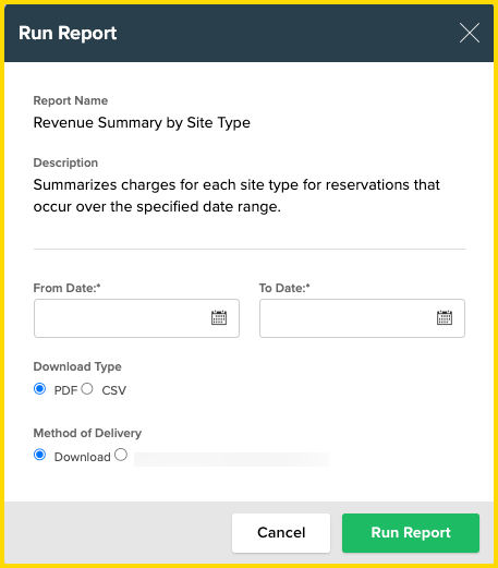 Report Overview: Revenue Summary by Site Type