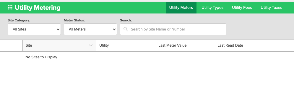 Utility Metering Page: Utility Meters