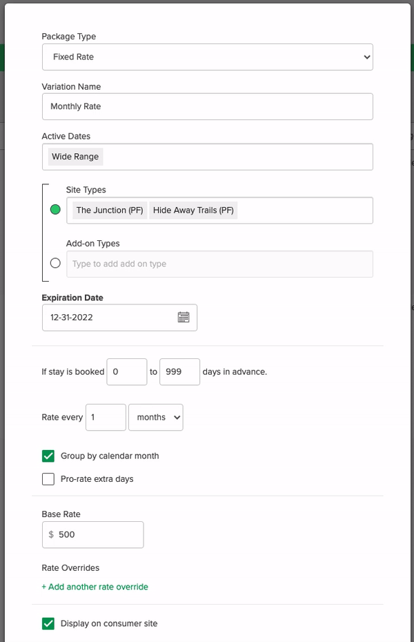 Fixed Rate Package Type: Using Rate Overrides